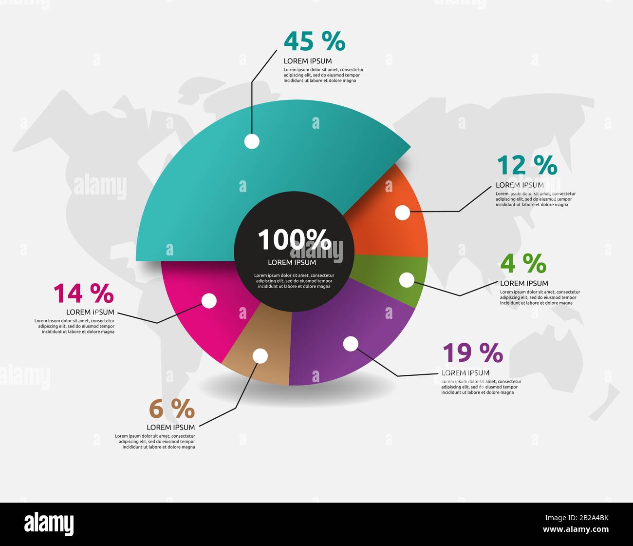 Infografica vettoriale. Diagramma circolare di 6 elementi per diagrammi ...
