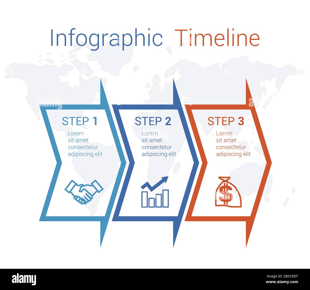 Timeline le frecce infografiche sulla mappa numerate per 3 posizioni ...