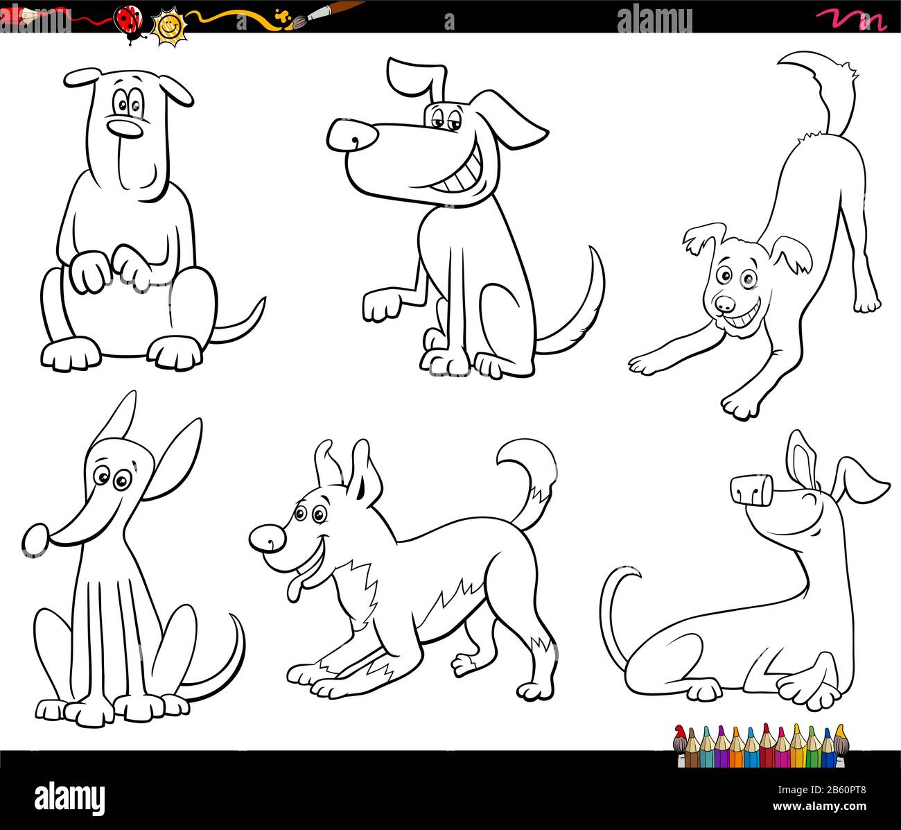 Cartoon Bianco E Nero Illustrazione Di Cani E Cuccioli Animal Happy ...