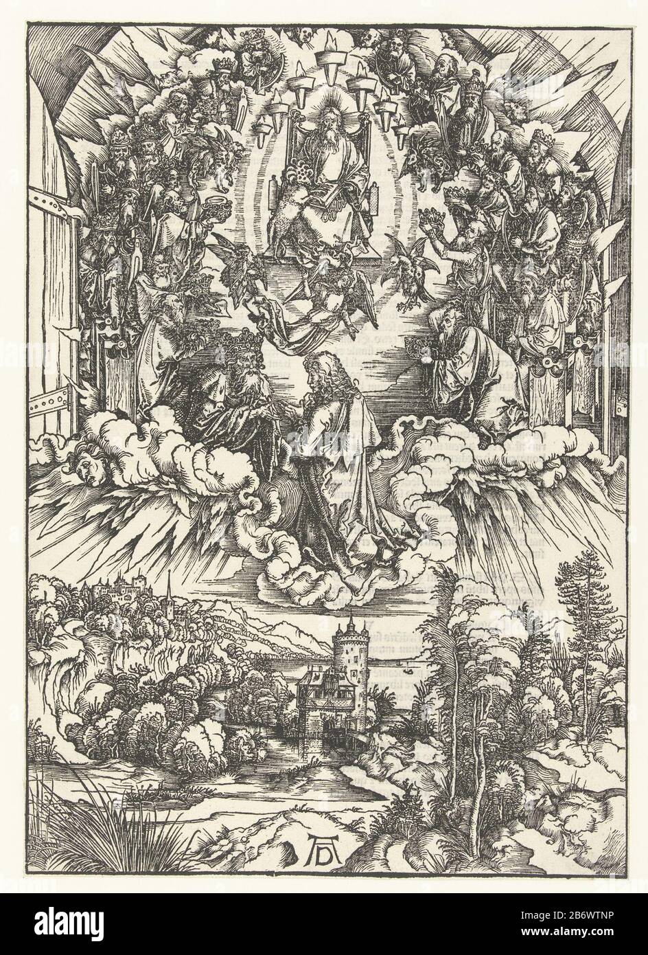Johannes de Evangelist knielt voor Christus en het lam met de zeven ...