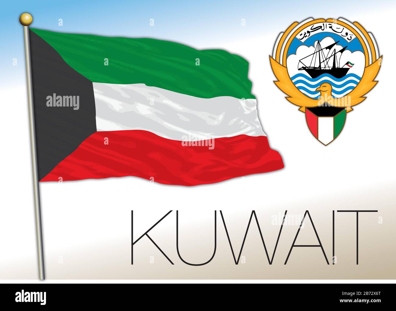 Bandiera e stemma ufficiale del Kuwait, paese asiatico, illustrazione ...