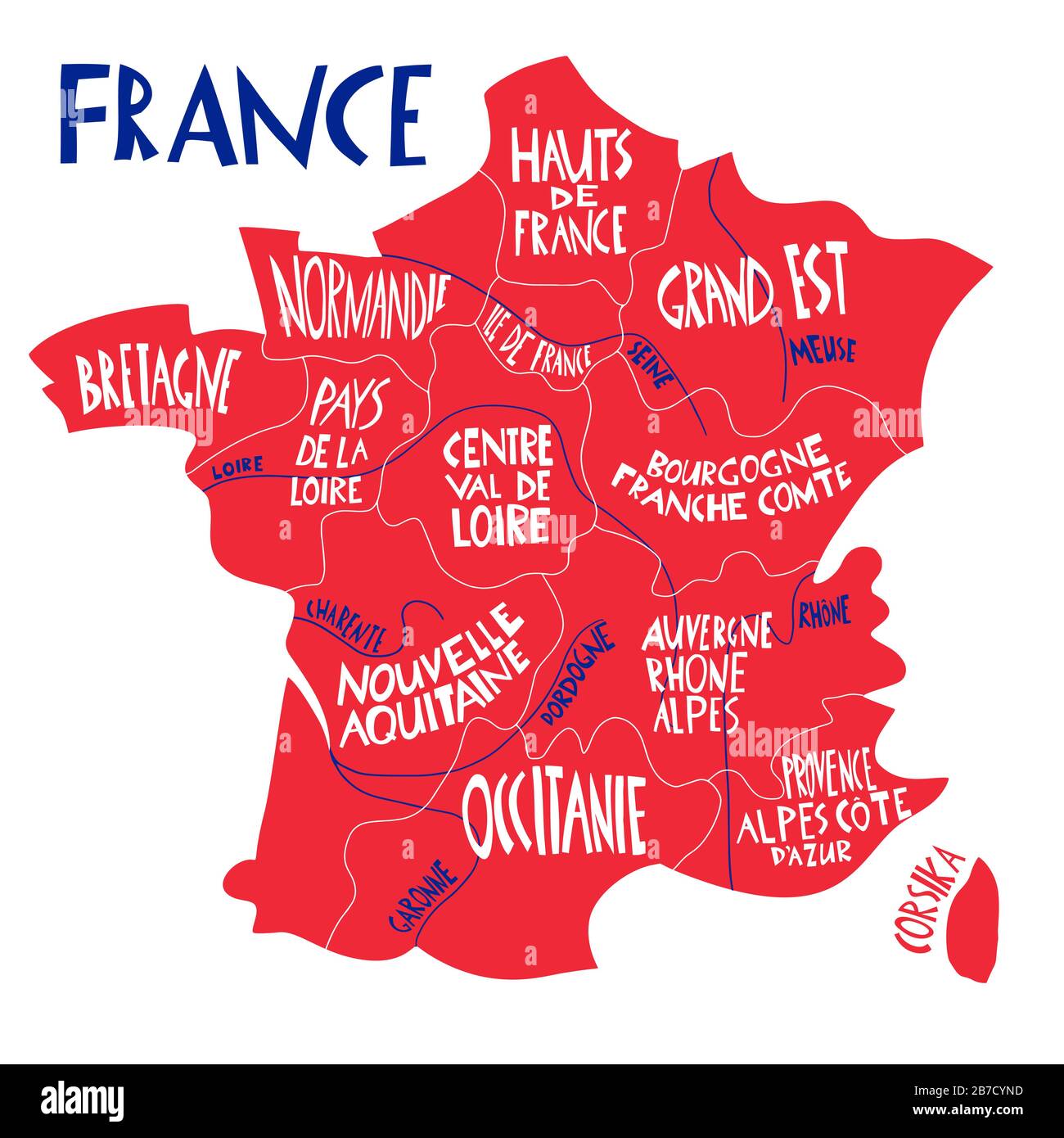 Mappa stilizzata a mano vettoriale della Francia. Illustrazione del ...