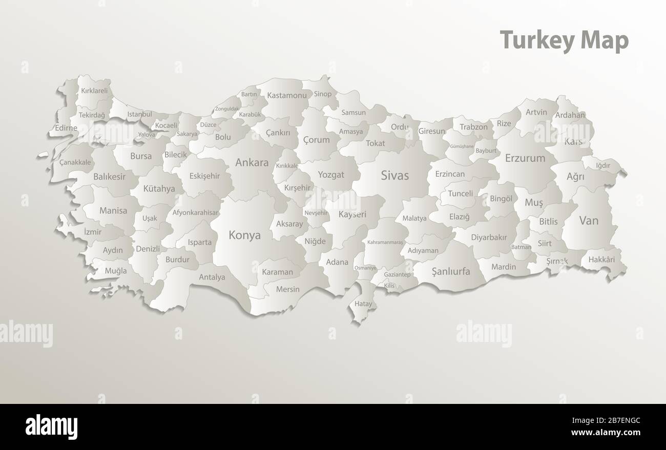 Mappa della Turchia, divisione amministrativa, separa regioni e nomi ...