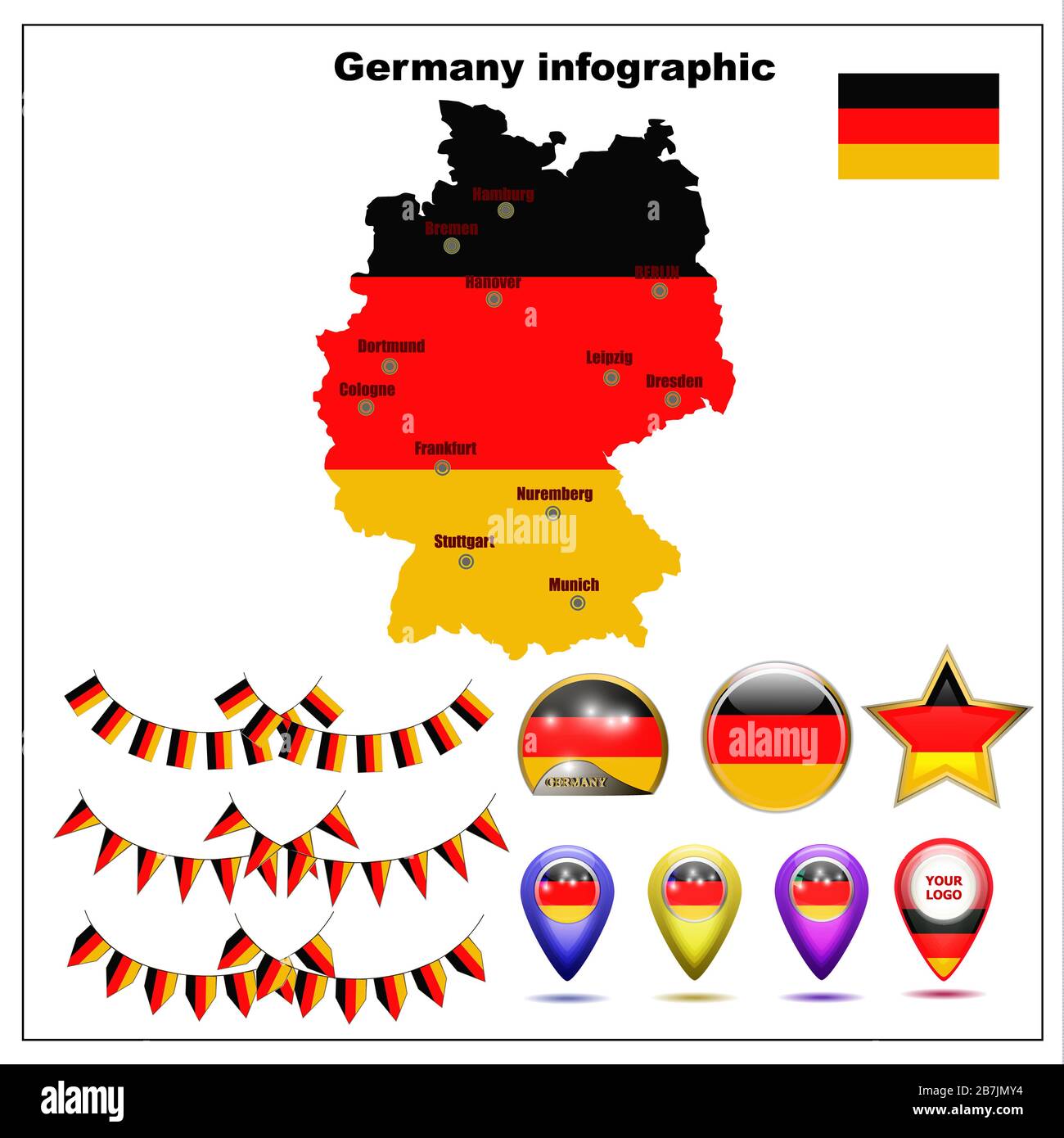 Mappa della Germania luminosa illustrazione grafica. Mappa tedesca con ...