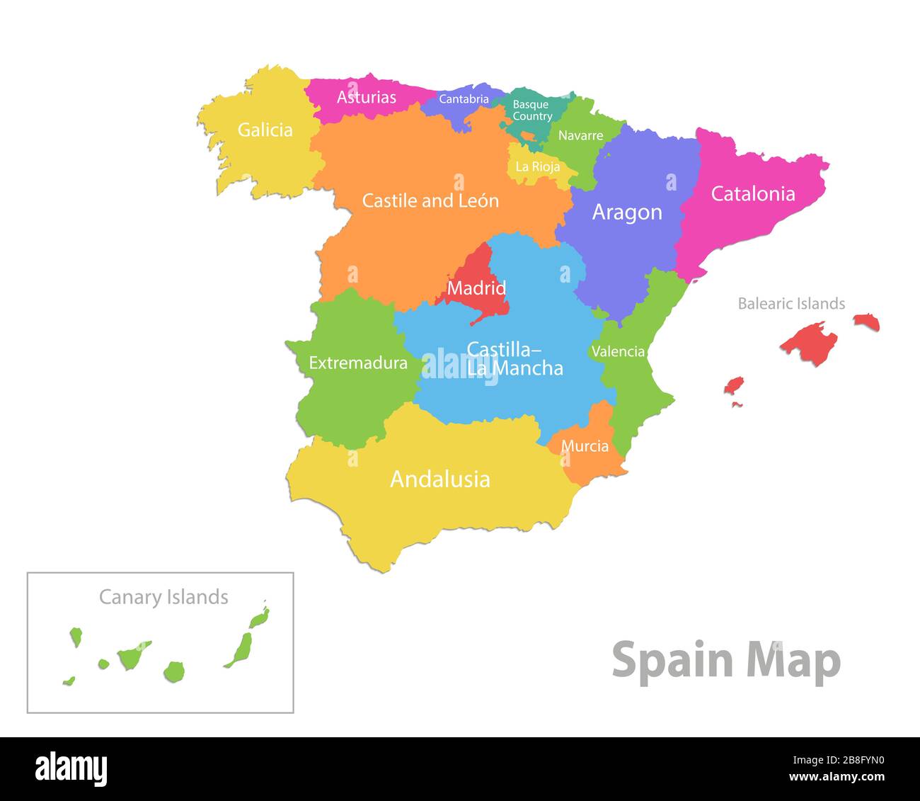 Mappa della Spagna, divisione amministrativa, separare le singole ...