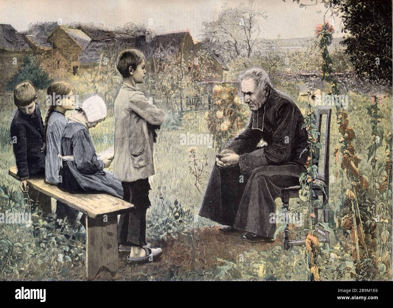 Illustrazione d'epoca del sacerdote cattolico romano che dà l ... Illustrazione d'epoca del sacerdote cattolico romano che dà l ...