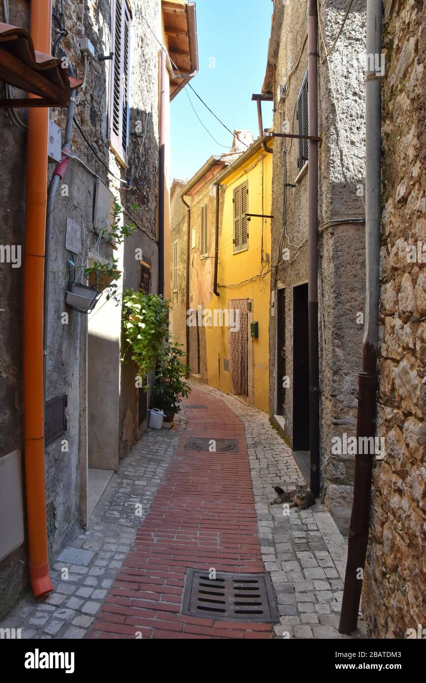 Una stradina tra le case in pietra di Prossedi, borgo medievale della ...