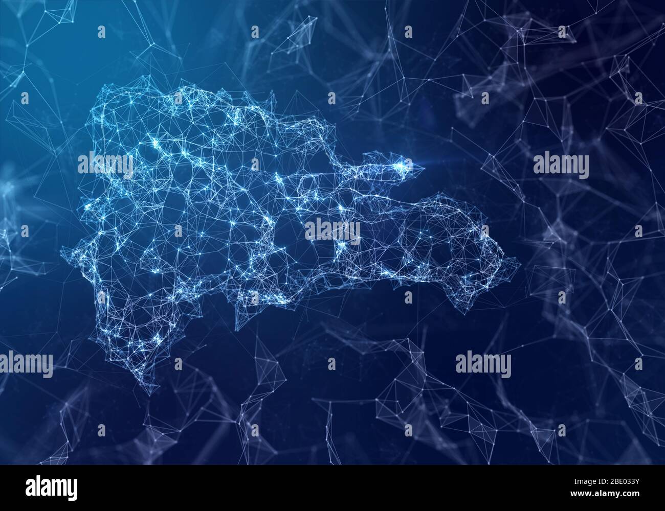 La mappa della Repubblica Dominicana indica una rete connessa di punti ...