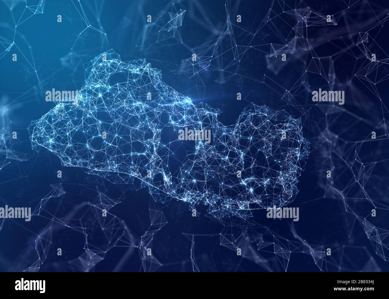 La mappa di El Salvador indica una rete connessa di punti e linee ...