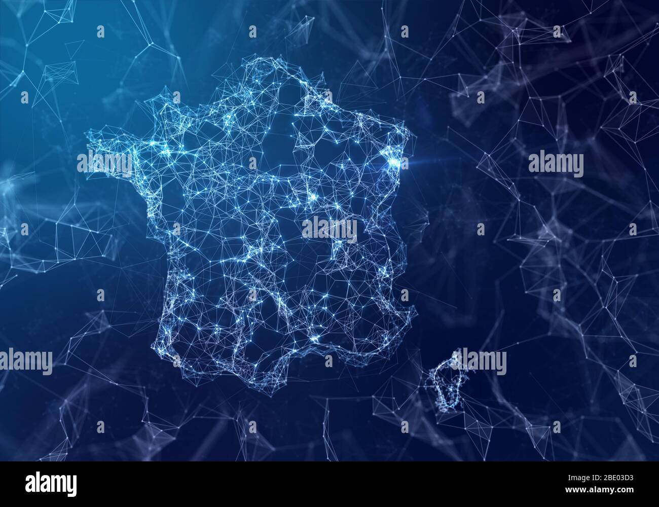La mappa della Francia che indica una rete connessa di punti e linee ...