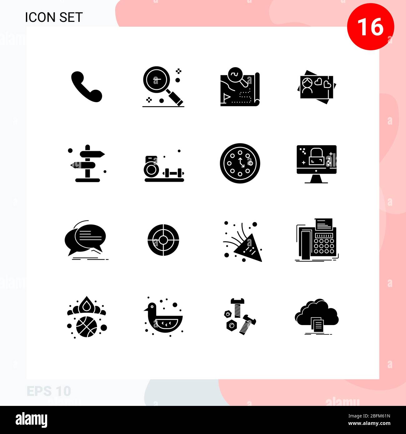 Set di pittogrammi di 16 semplici glifi solidi di scheda, amore, ui ... Set di pittogrammi di 16 semplici glifi solidi di scheda, amore, ui ...