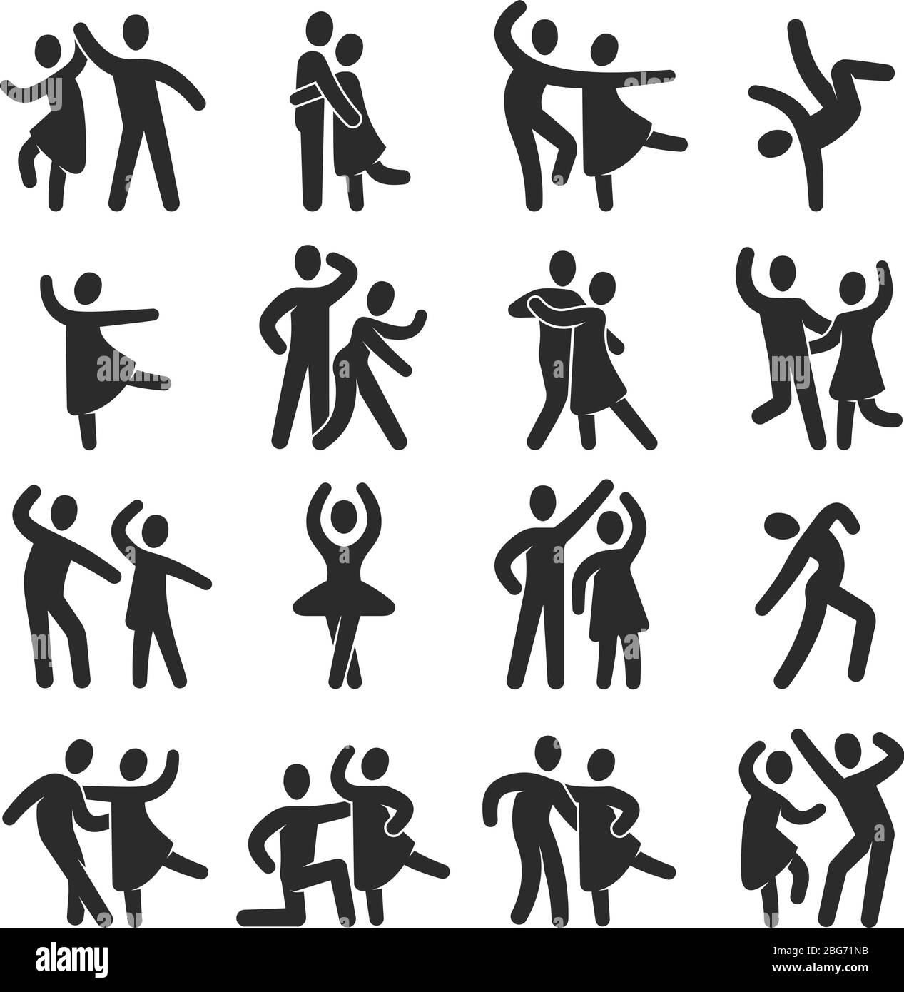 Icone di gente di ballo felice. Simboli di silhouette vettoriale per ...
