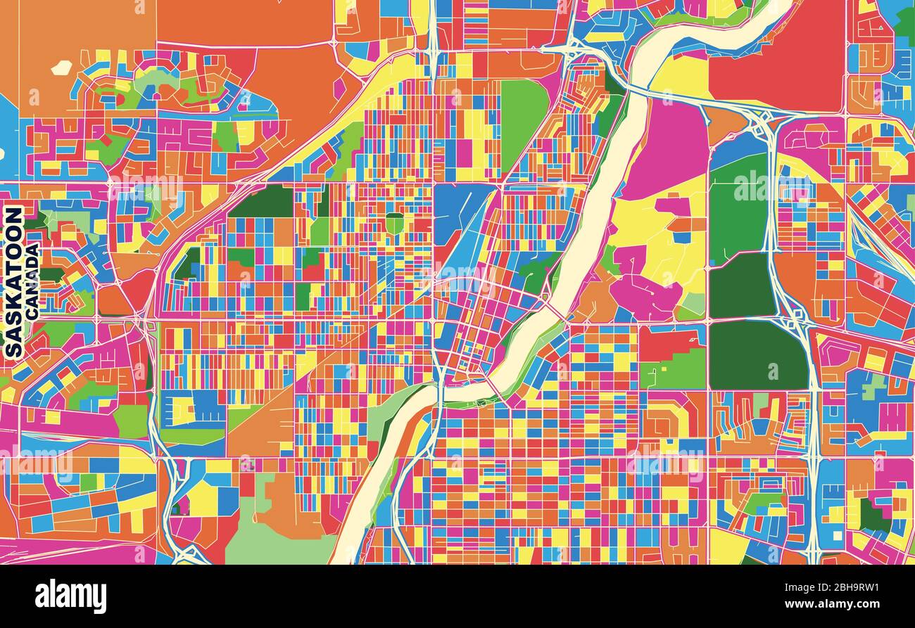 Mappa vettoriale colorata di Saskatoon, Saskatchewan, Canada. Modello ...