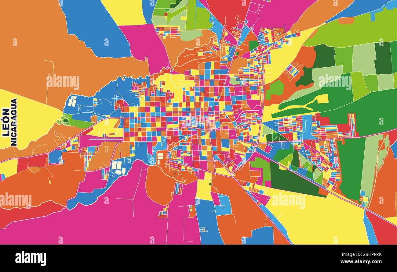 Mappa vettoriale colorata di León, León, Nicaragua. Modello Art Map per ...