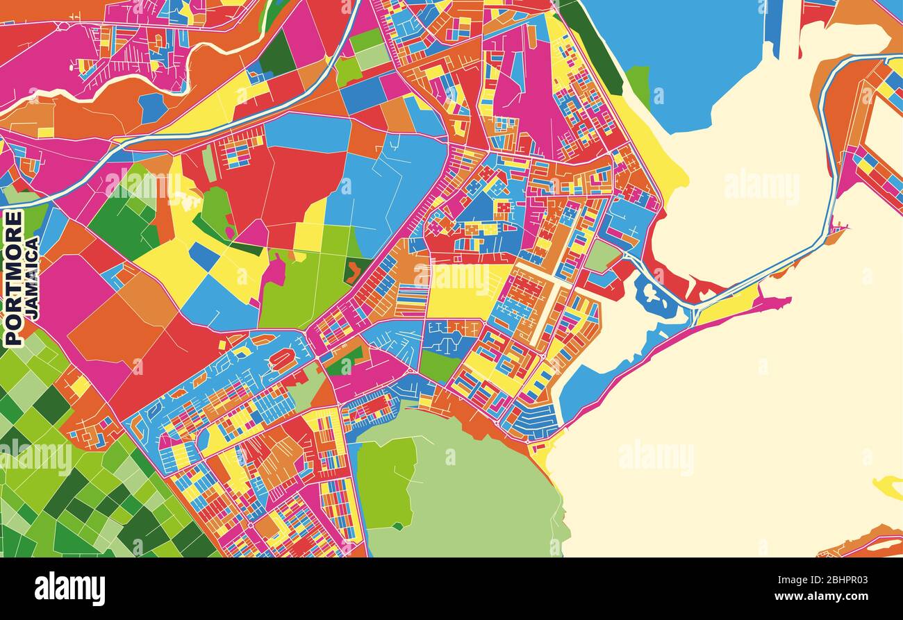 Mappa vettoriale colorata di Portmore, Clarendon, Giamaica. Modello Art ...