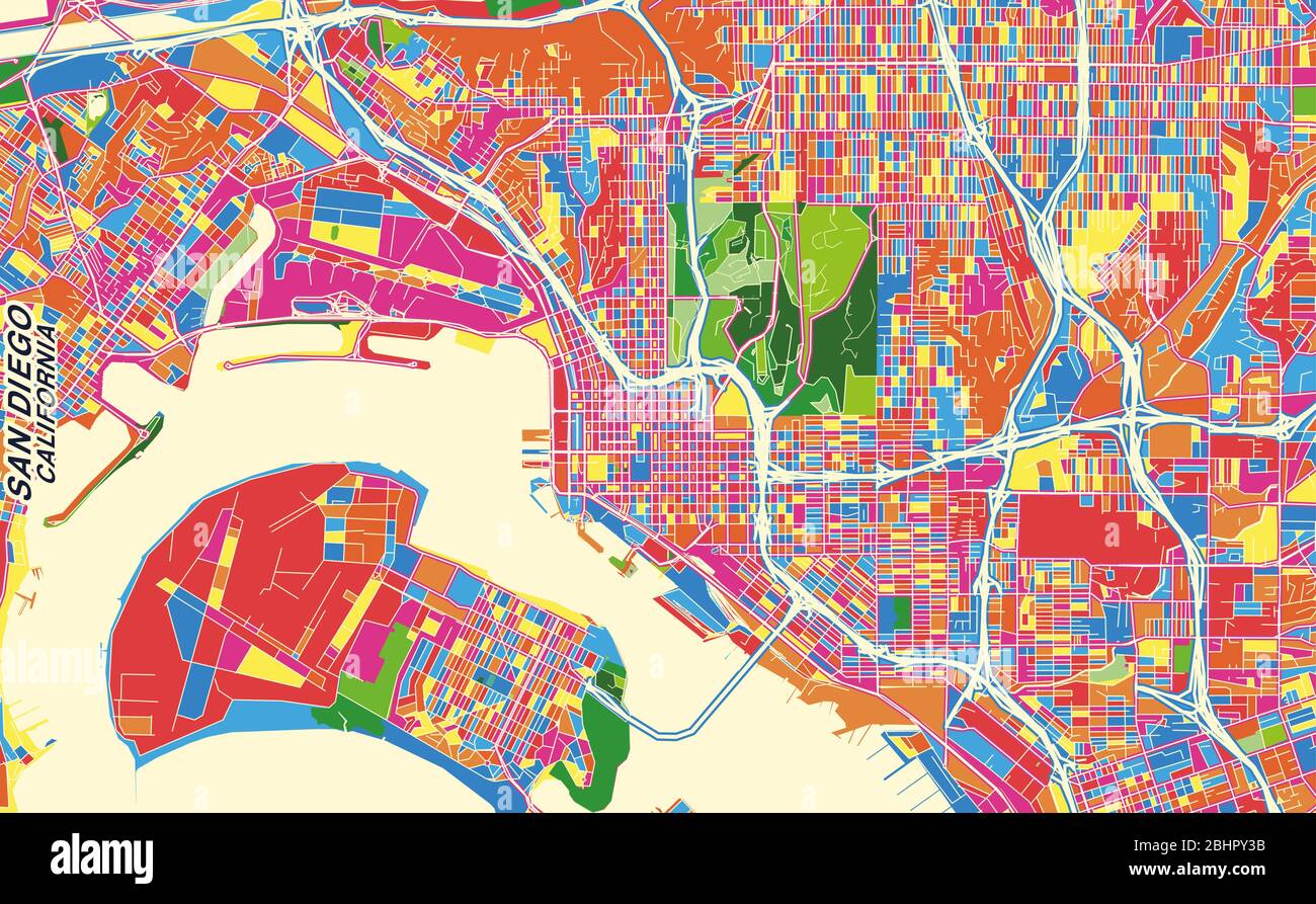 Mappa vettoriale colorata di San Diego, California, Stati Uniti ...