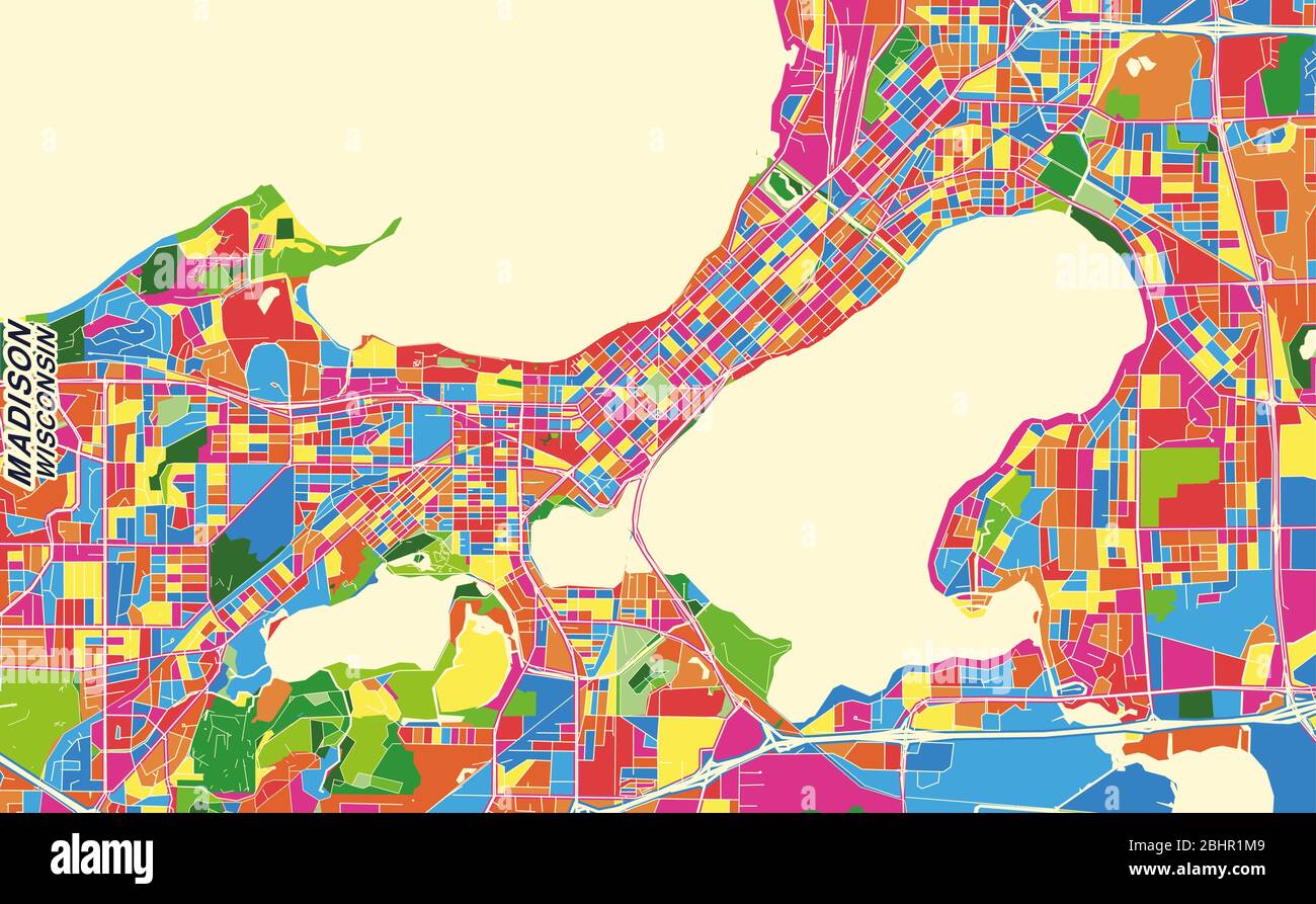 Mappa vettoriale colorata di Madison, Wisconsin, U.S.A. Modello Art Map ...