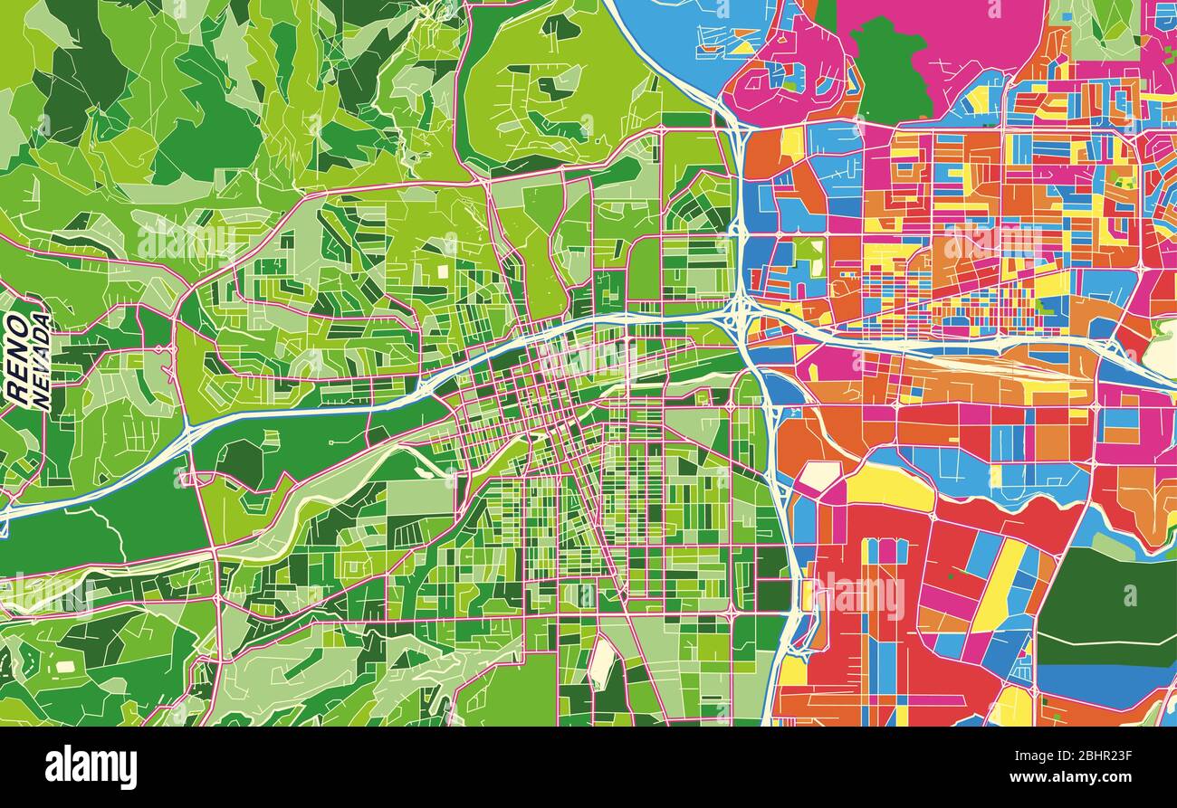 Mappa vettoriale colorata di Reno, Nevada, U.S.A. Modello Art Map per ...