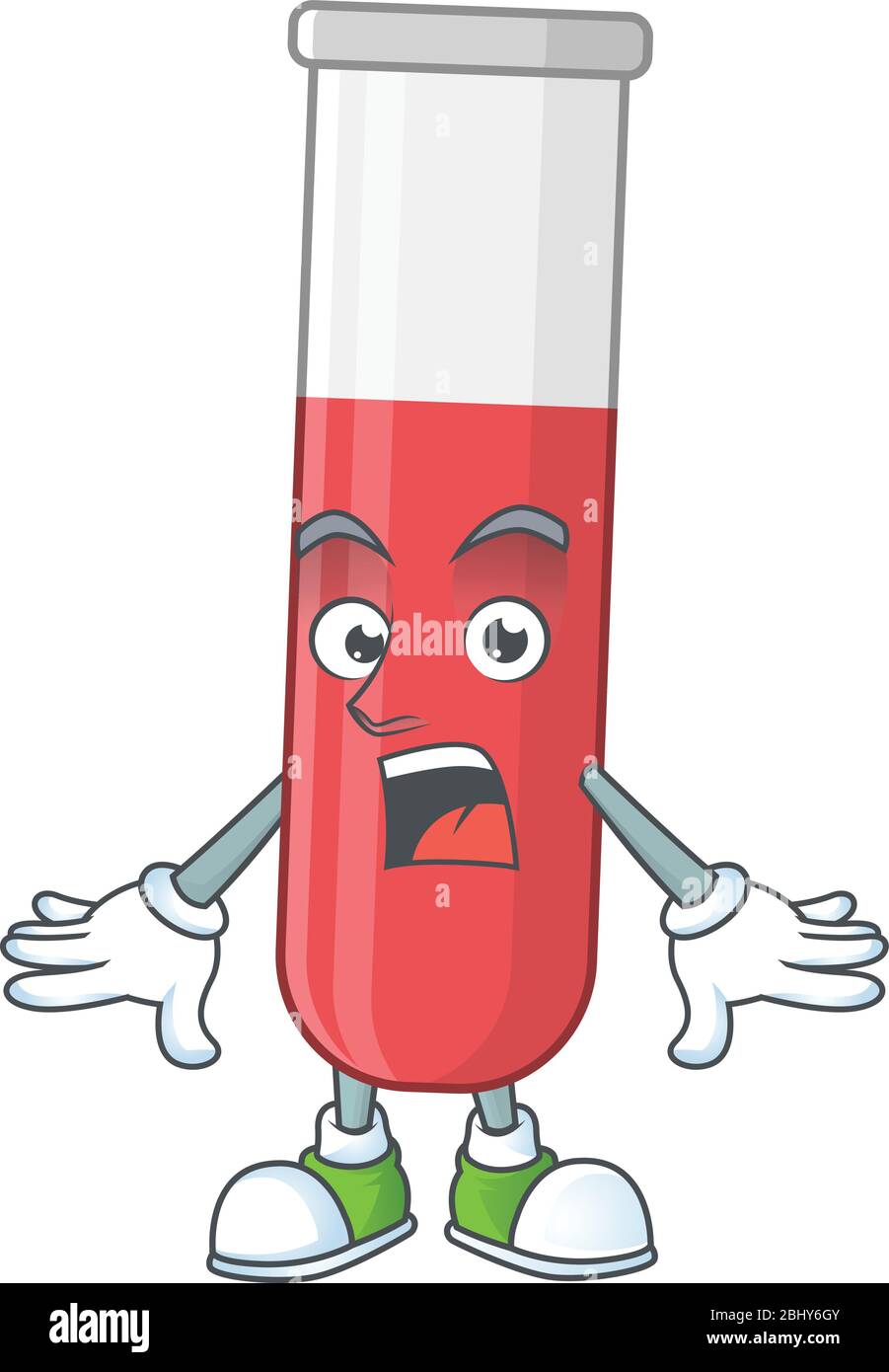 Un disegno cartoon di provetta rossa che mostra un gesto stupito ...