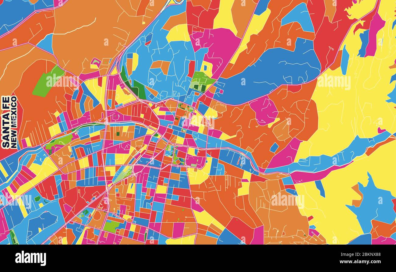 Mappa vettoriale colorata di Santa Fe, New Mexico, USA. Modello Art Map ...