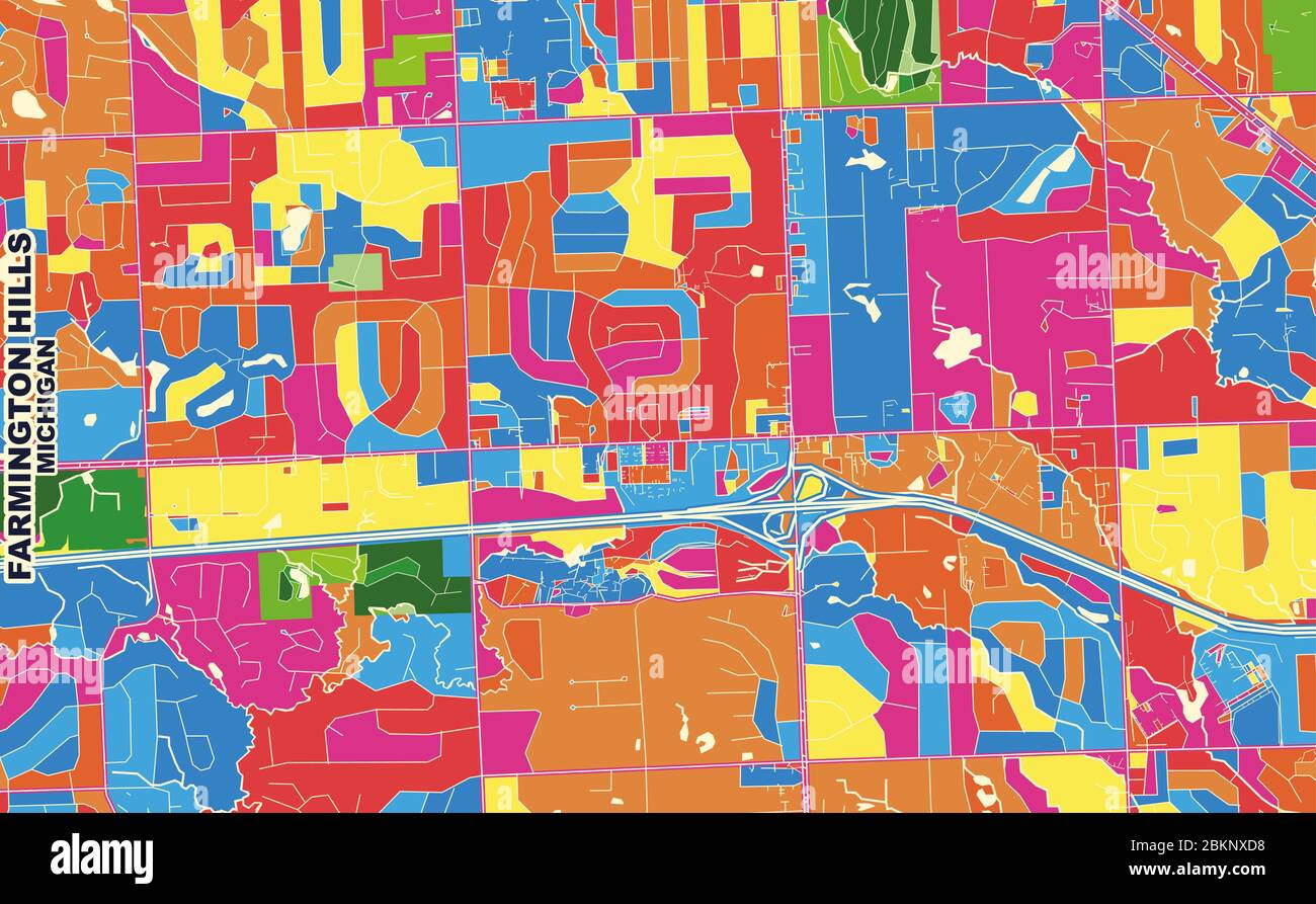 Mappa vettoriale colorata di Farmington Hills, Michigan, USA. Modello ...