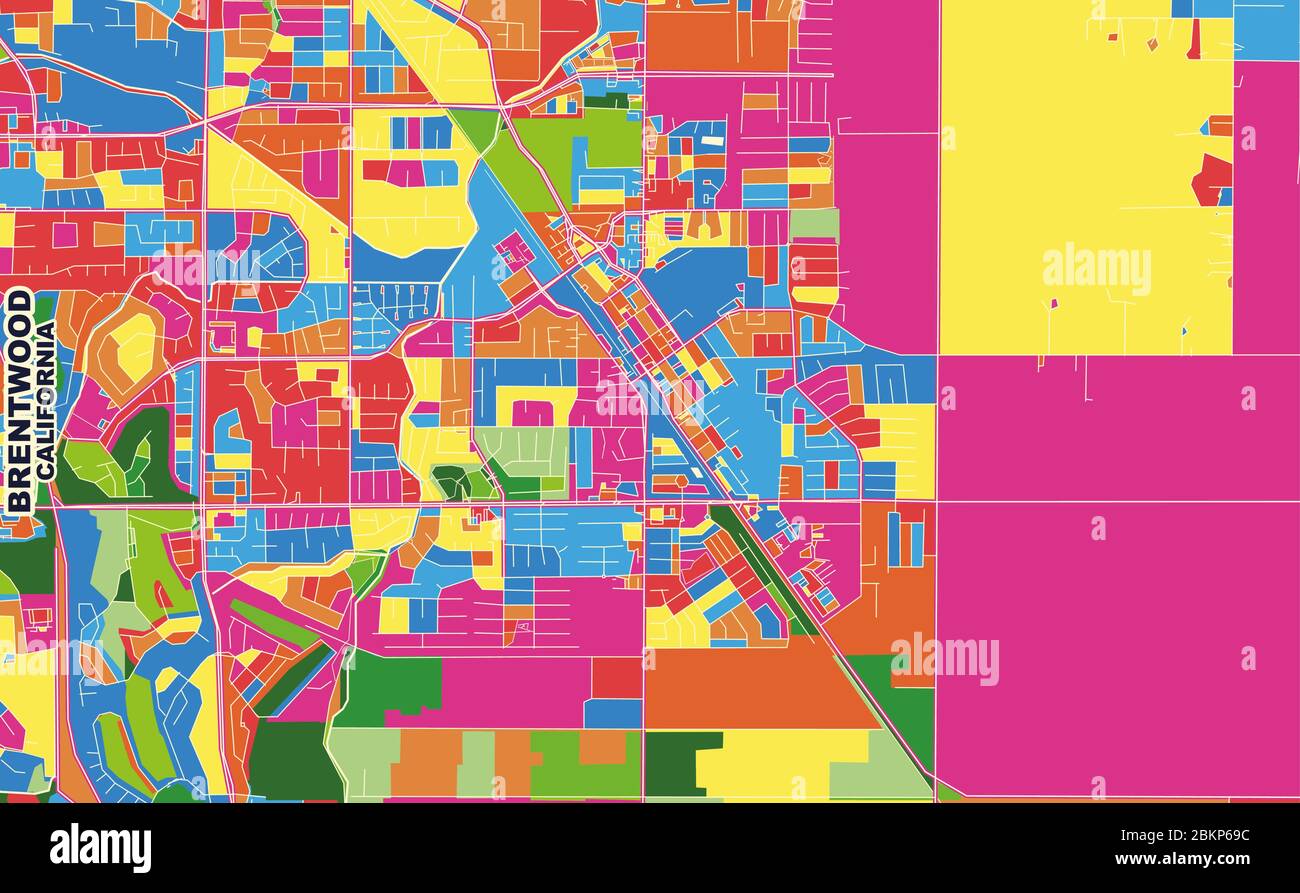 Mappa vettoriale colorata di Brentwood, California, Stati Uniti ...