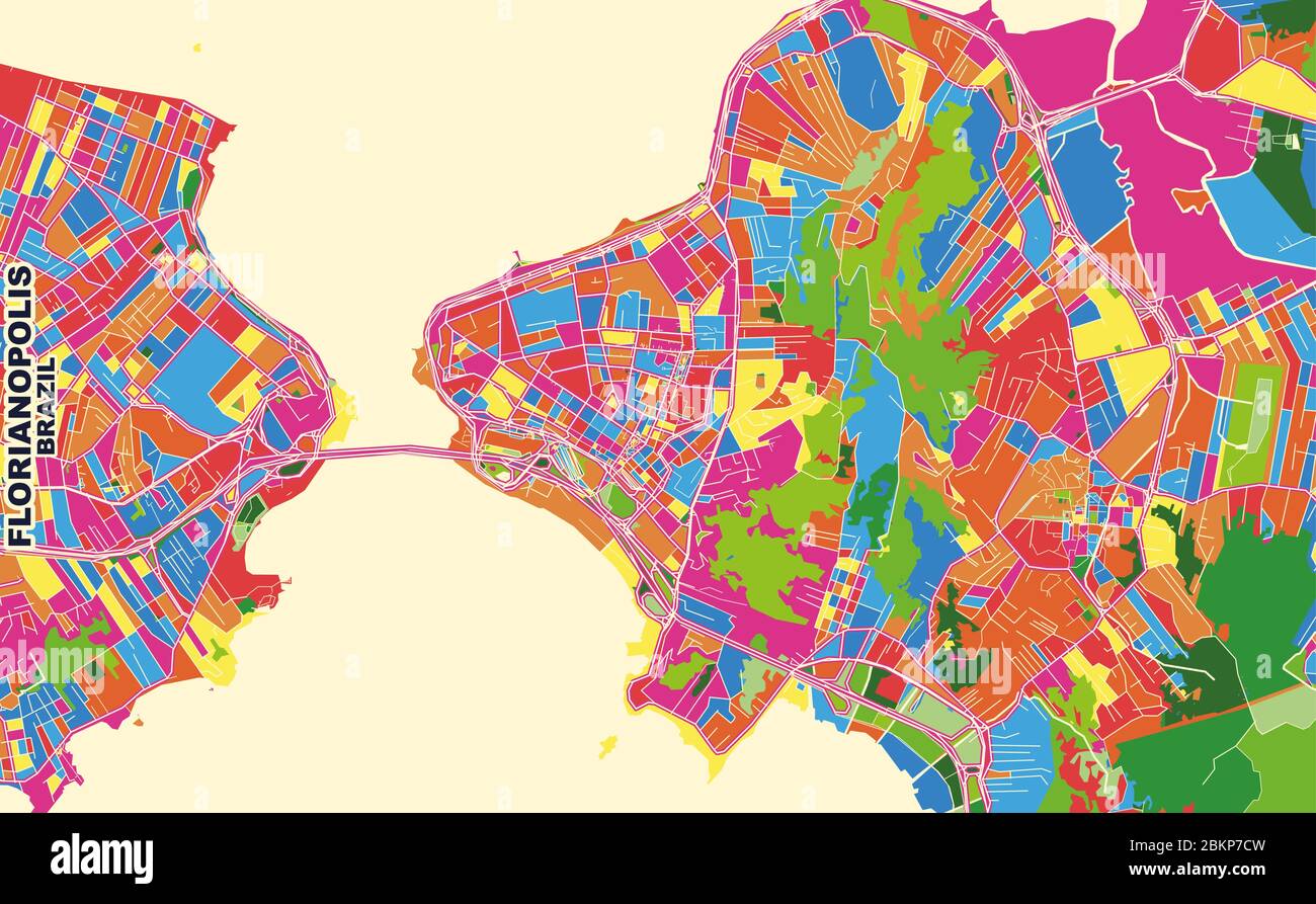 Mappa vettoriale colorata di Florianopolis, Brasile. Modello Art Map ...