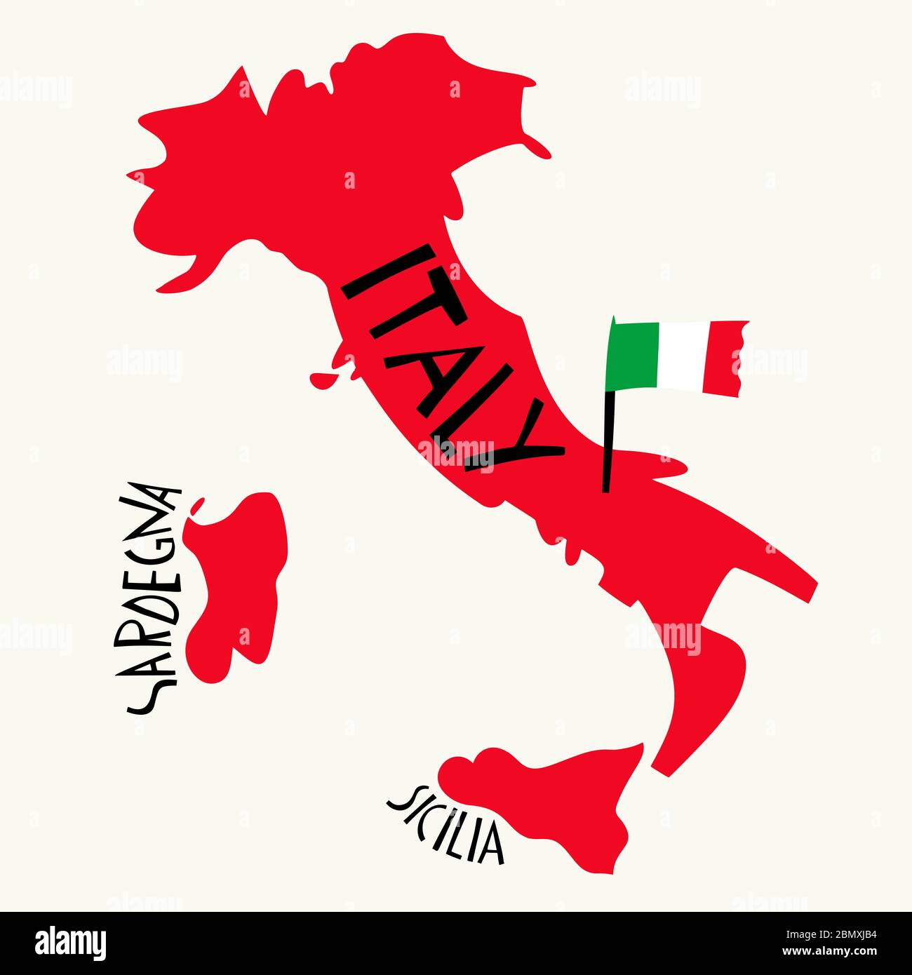 Mappa stilizzata vettoriale disegnata a mano dell'Italia. Illustrazione ...