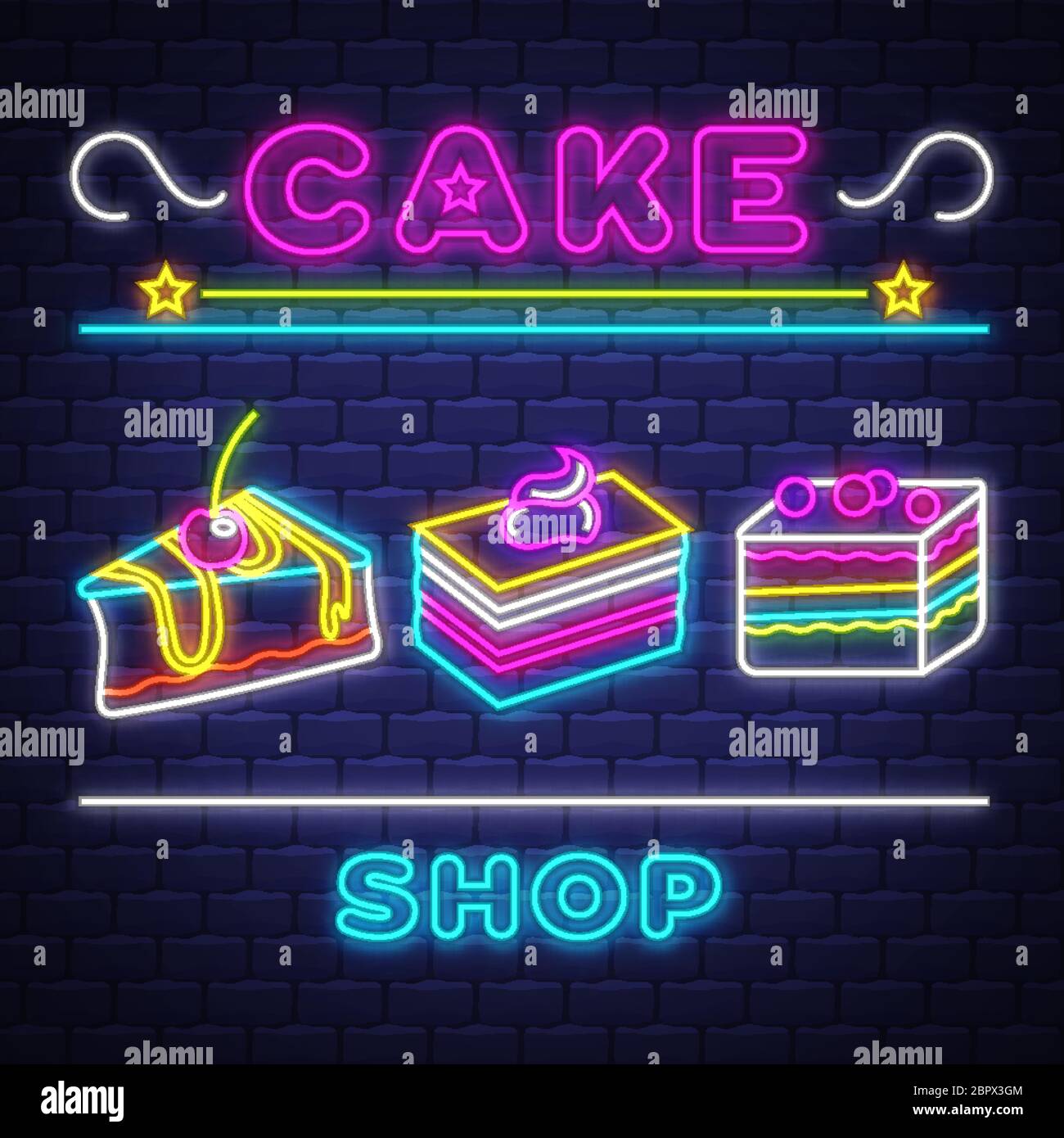 Torta Shop - Neon Sign Vector. Cake Shop - cartello al neon su sfondo ...
