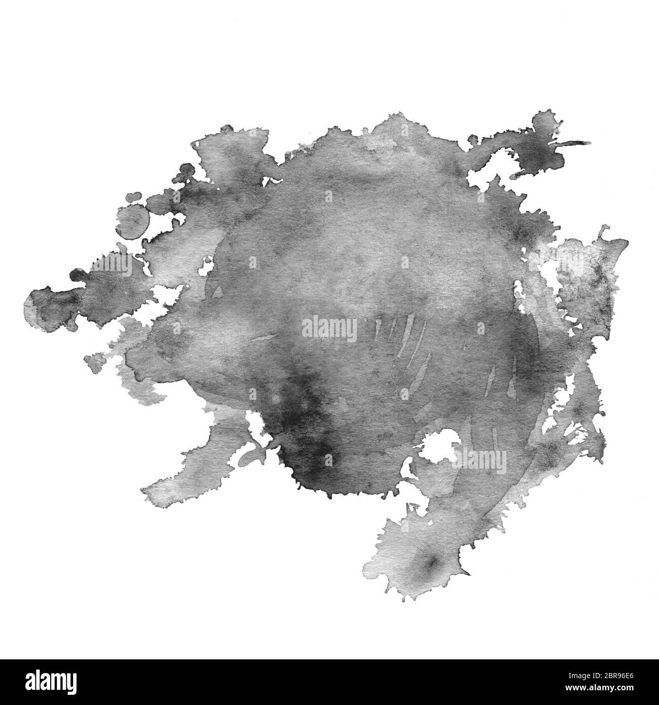 Acquerello macchia di colore grigio con schizzi e macchie. Isolati spot ...
