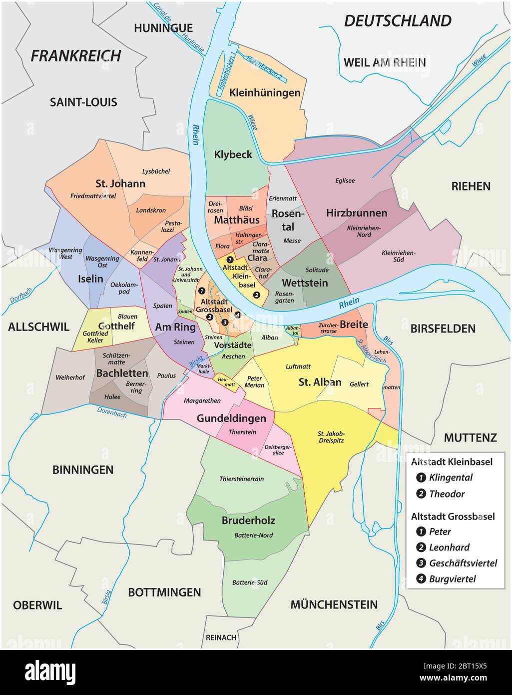 Mappa amministrativa dei quartieri di Basilea in lingua tedesca ...