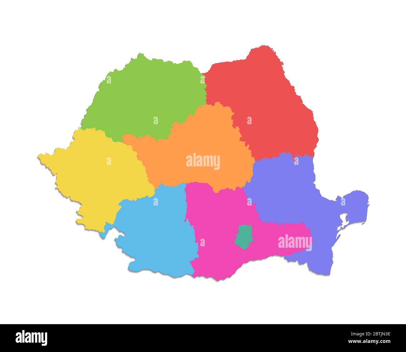 Mappa della Romania, divisione amministrativa, stati separati con nomi ...