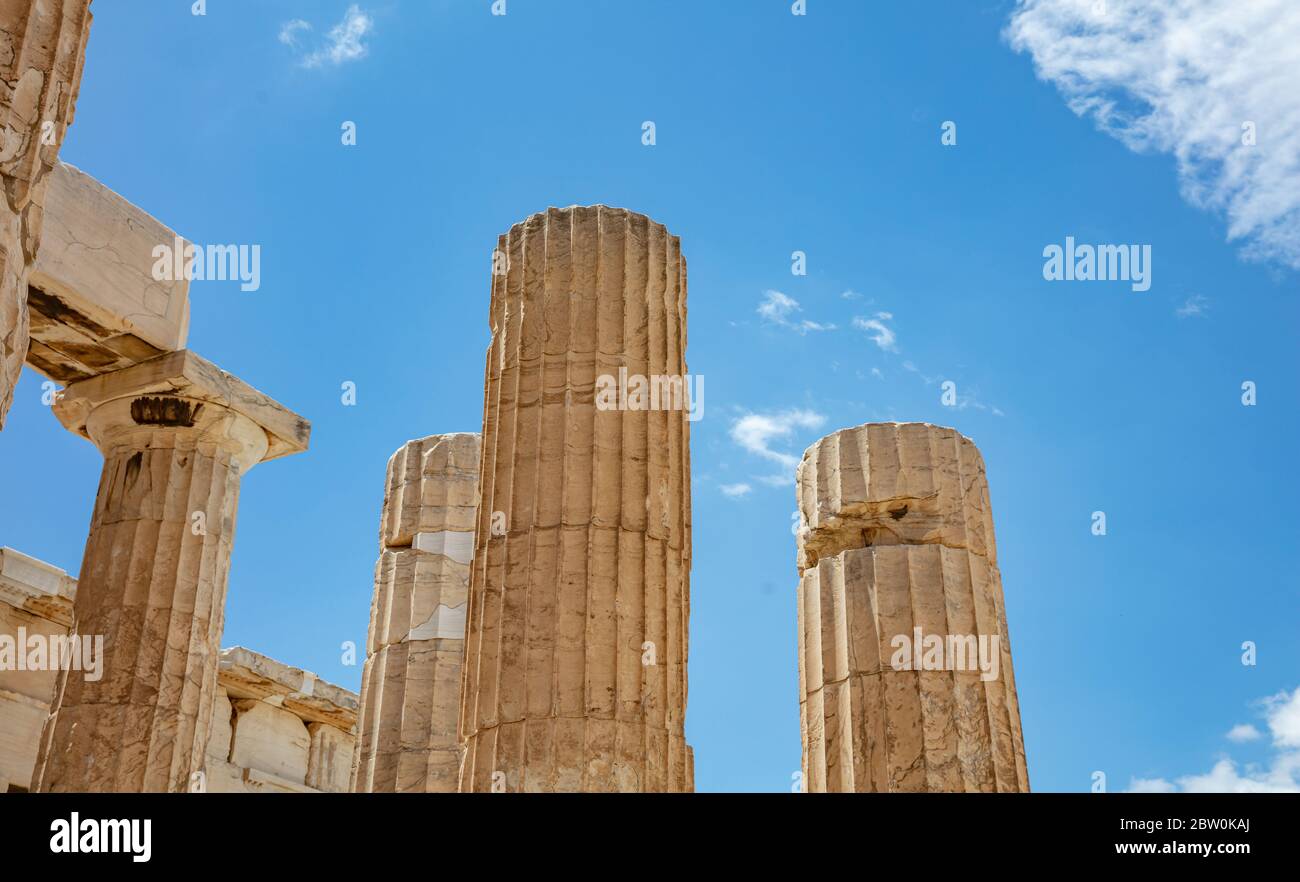 Acropoli di Atene, simbolo della Grecia. Antiche colonne greche colonne ...