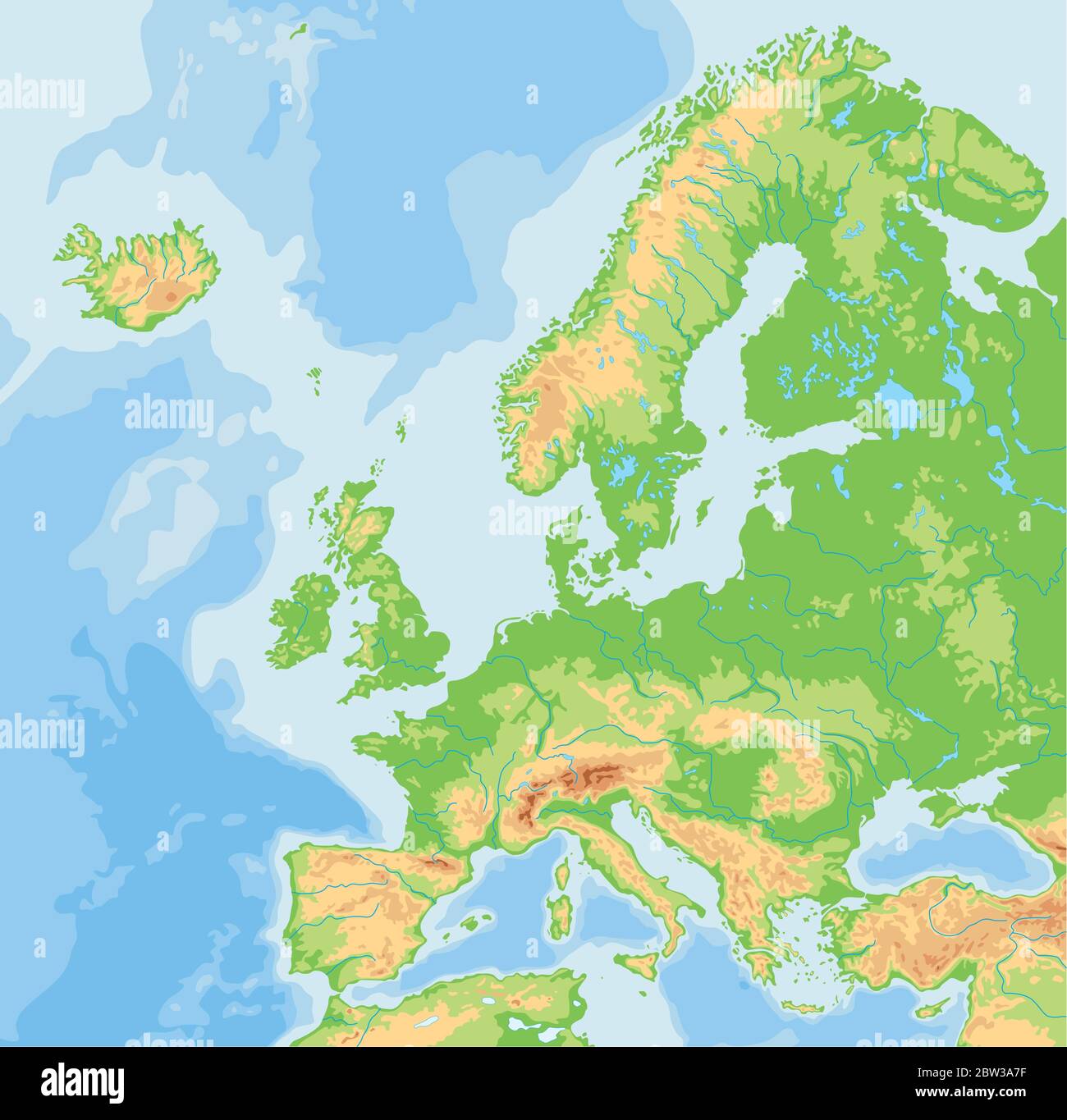 Mappa fisica dell'Europa dettagliata Immagine e Vettoriale - Alamy