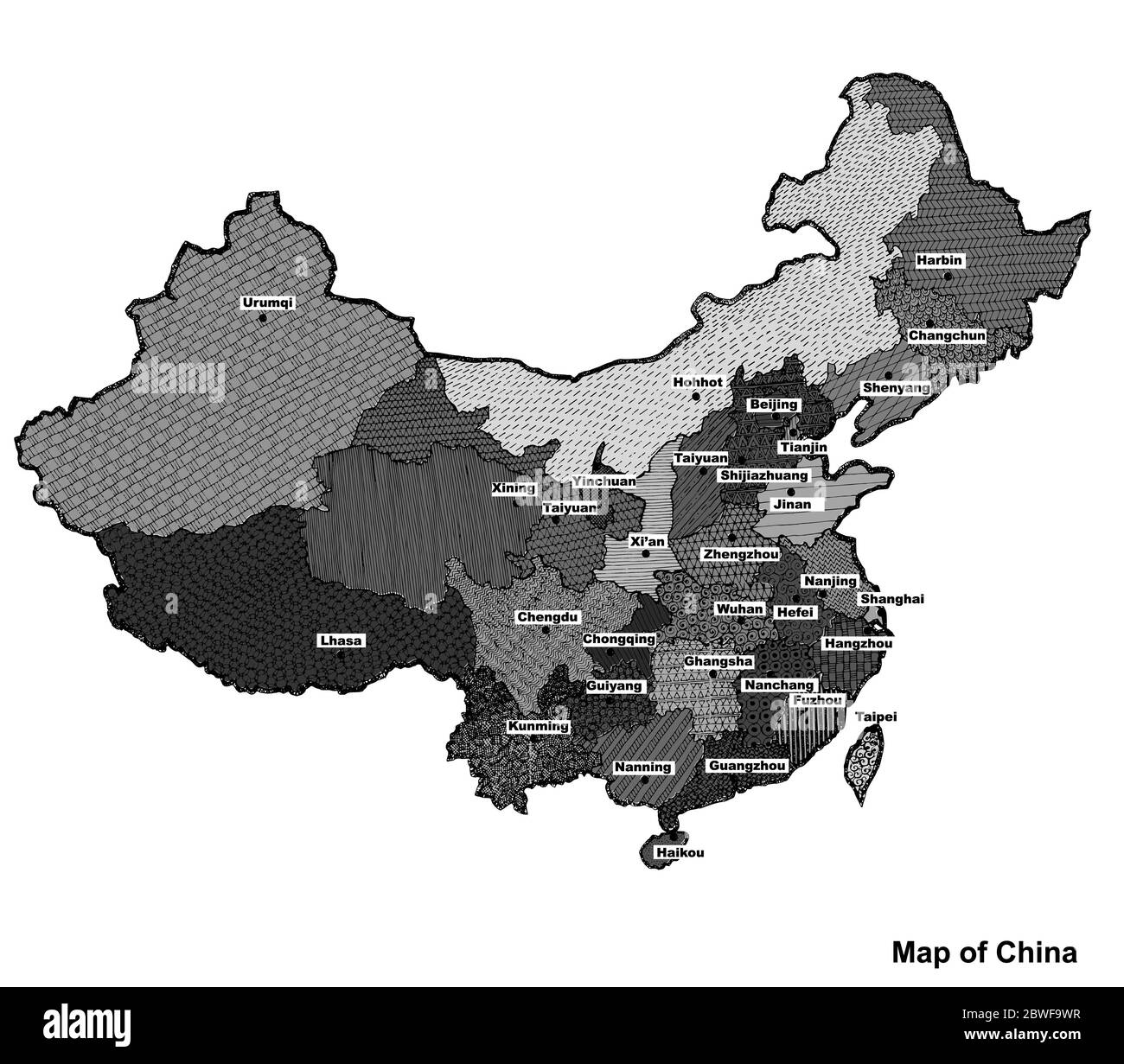 Regioni mappa della cina Foto e Immagini Stock in Bianco e Nero - Alamy