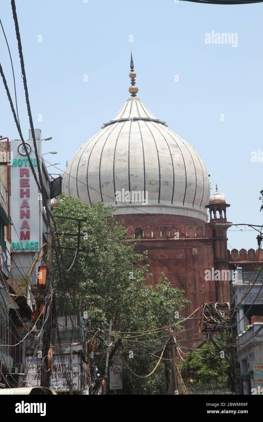 Moschea islamica Jama Masjid, Masjid-i Jahan-Numa, Vecchia Delhi, con ...