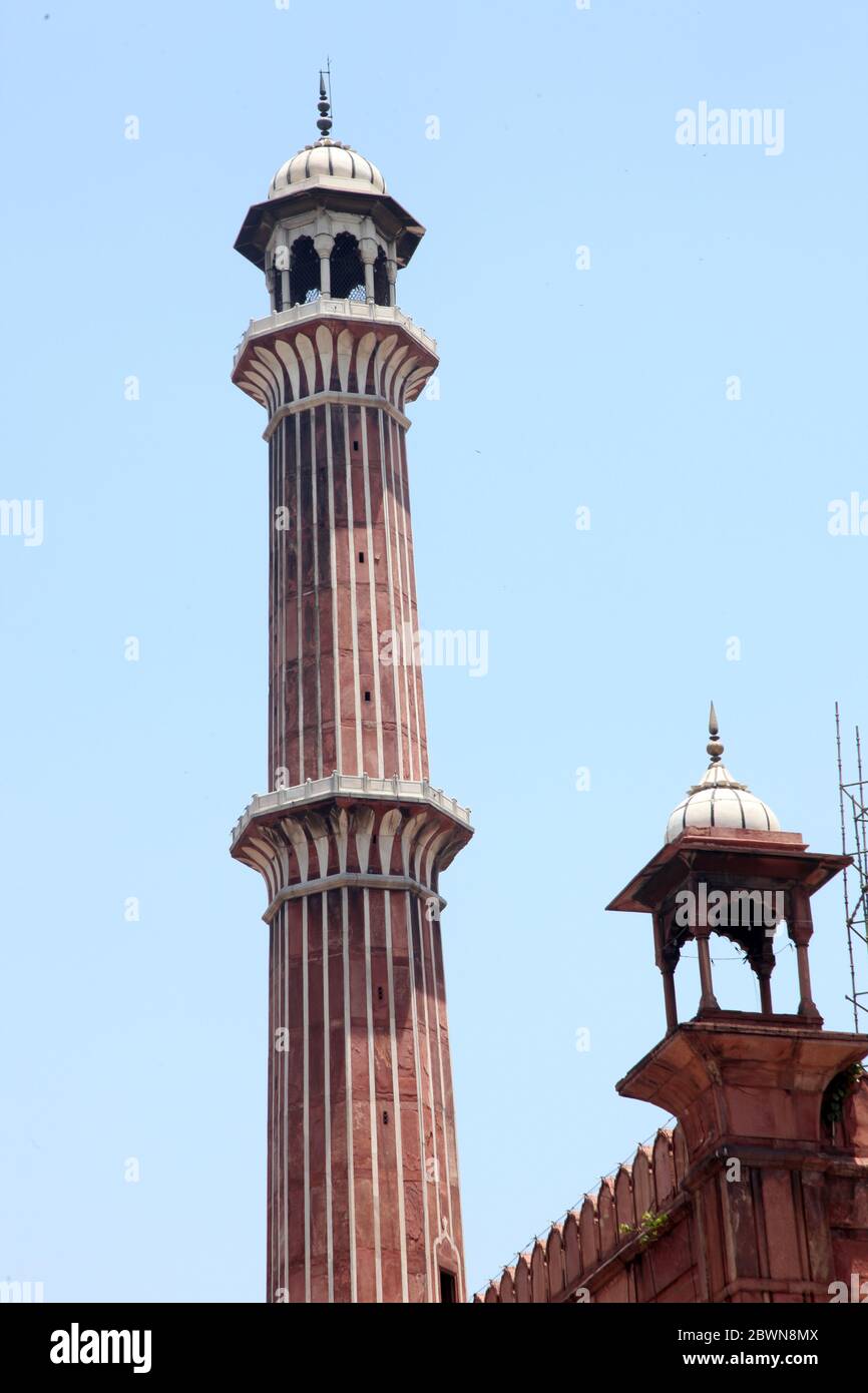 Moschea islamica Jama Masjid, Masjid-i Jahan-Numa, Vecchia Delhi, con ...