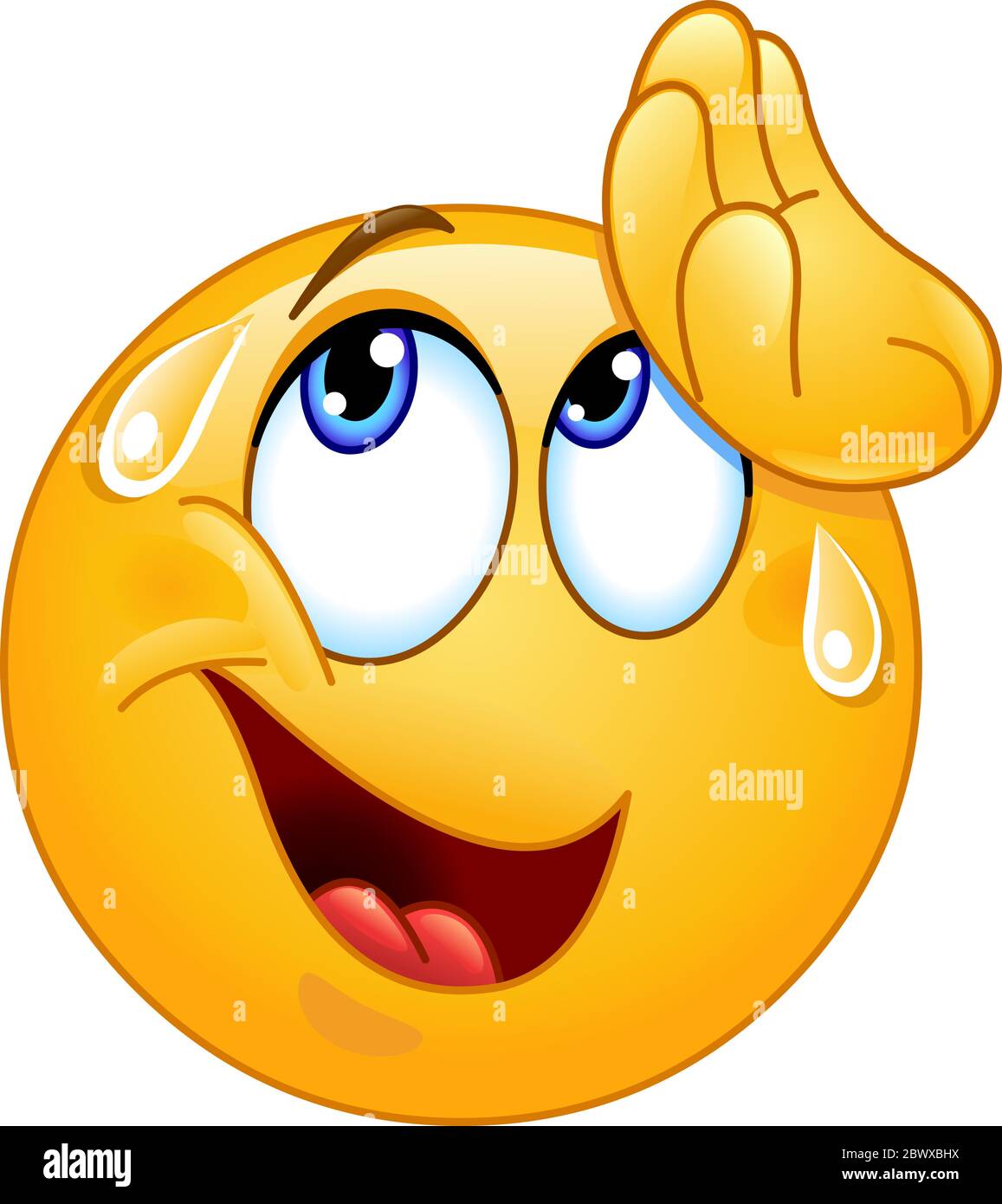 Emoticon che strofina il sudore con la mano che si sente sollevata ...