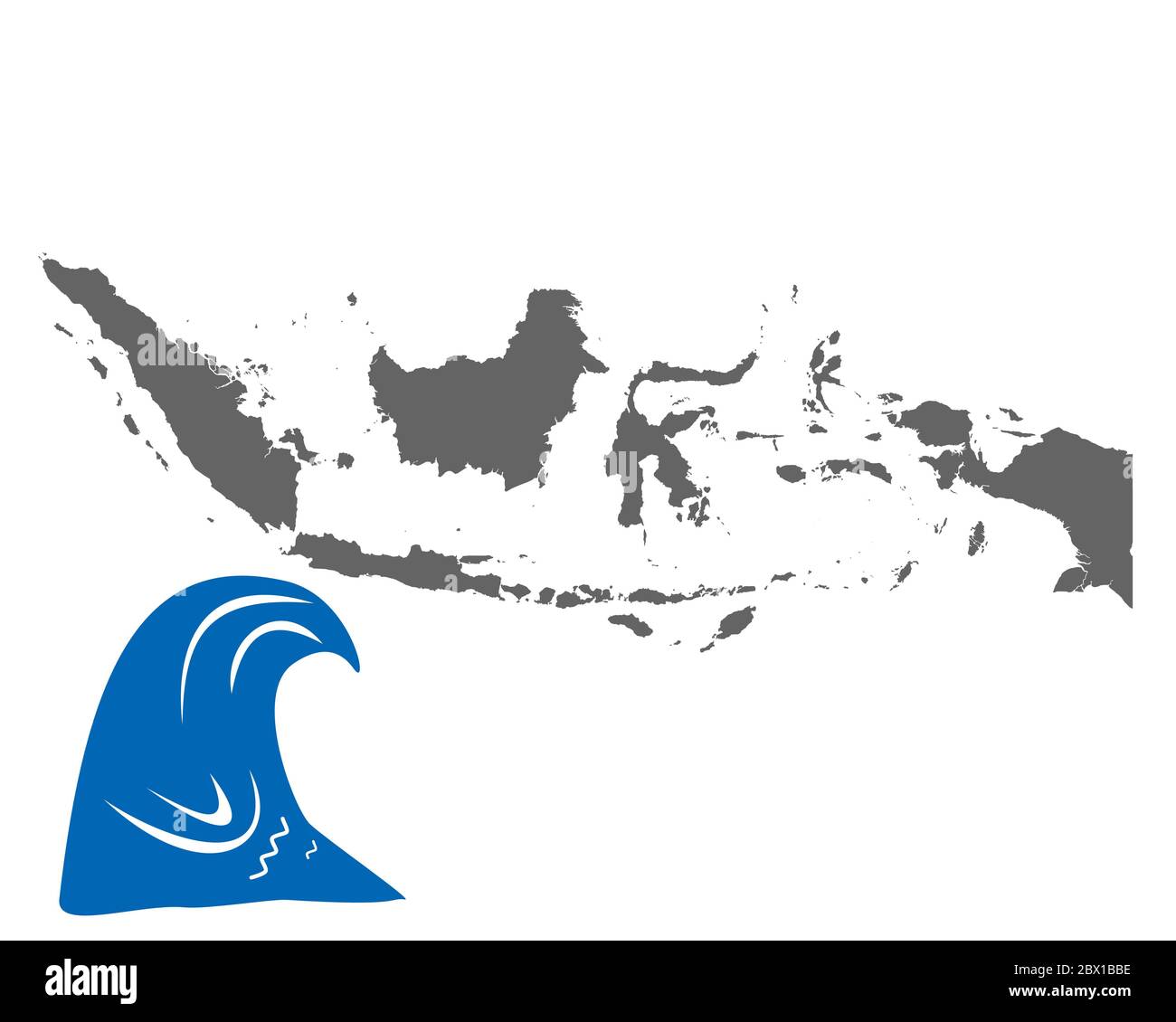 Mappa dell'Indonesia e simbolo dello tsunami Foto stock - Alamy