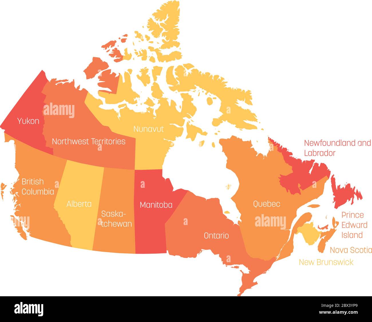 Mappa del Canada divisa in 10 province e 3 territori. Regioni ...
