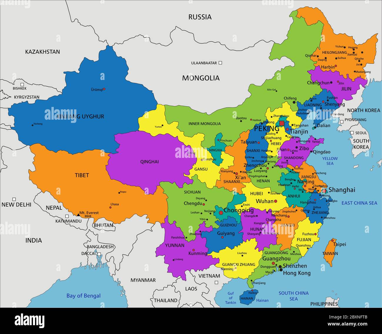 Mappa Politica Della Cina Colorata Con Strati Chiaramente Etichettati E