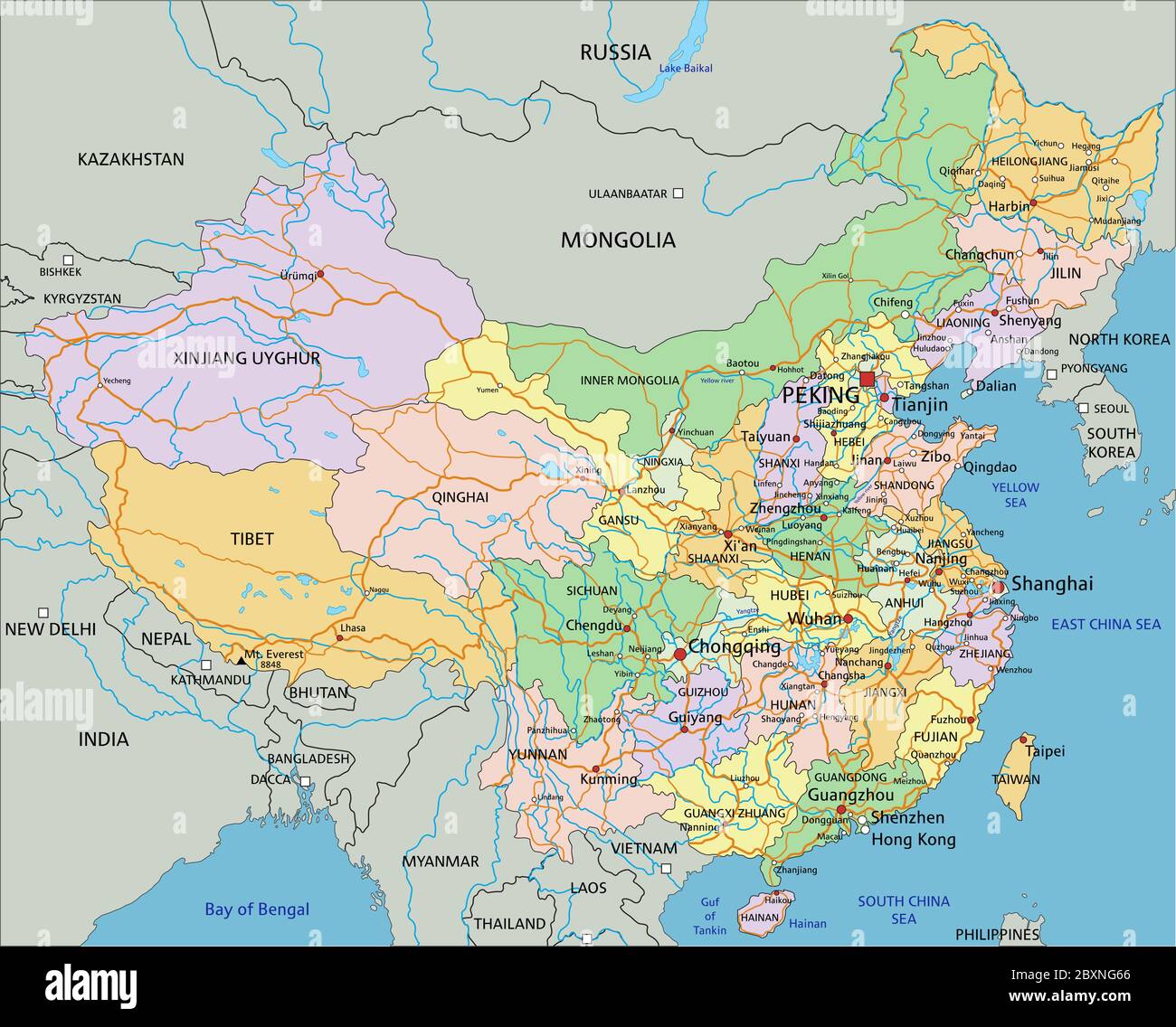 Cina - Mappa politica modificabile e molto dettagliata con ...