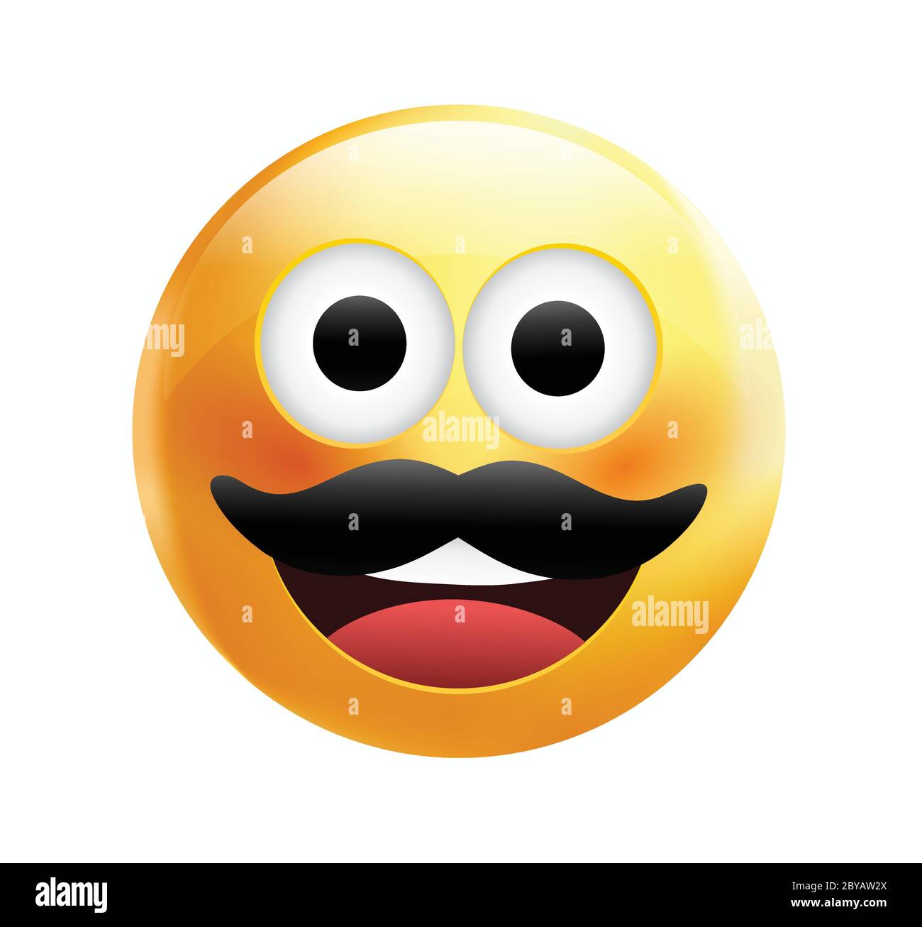 Emoticon di alta qualità su sfondo bianco. Viso giallo con moustaches ...