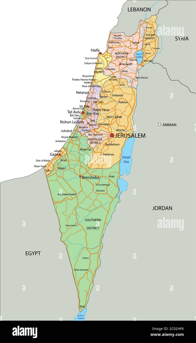 Israele - Mappa politica molto dettagliata e modificabile con ...