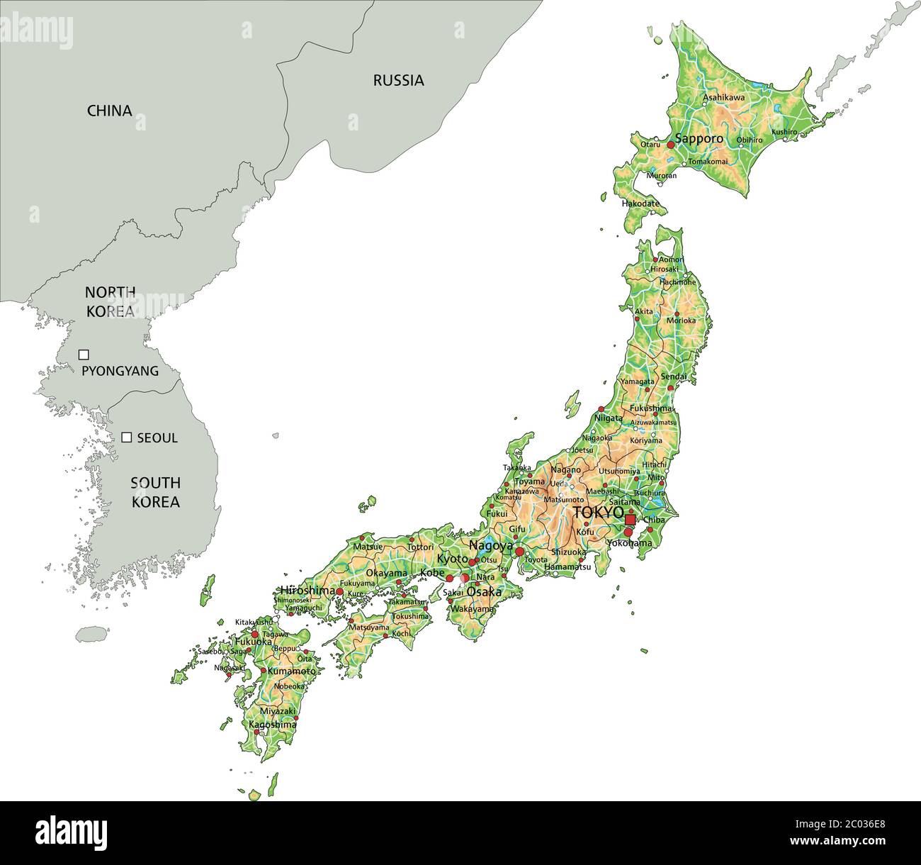 Mappa fisica del Giappone dettagliata Immagine e Vettoriale - Alamy