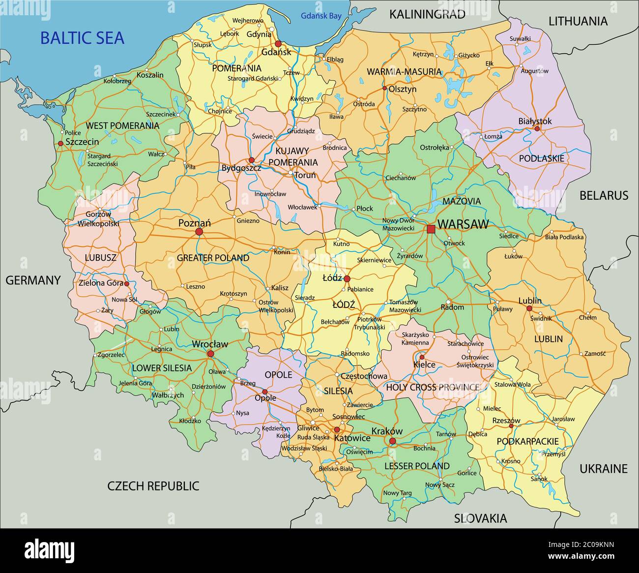 Polonia - Mappa politica modificabile e molto dettagliata con ...