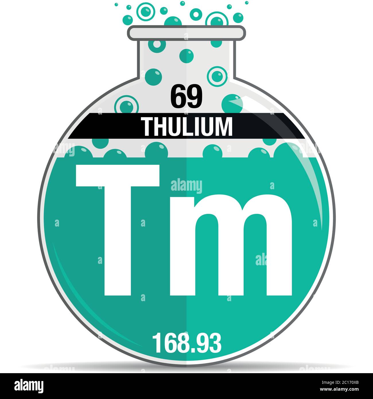 Simbolo del tulio su matraccio rotondo chimico. Elemento numero 69 ...