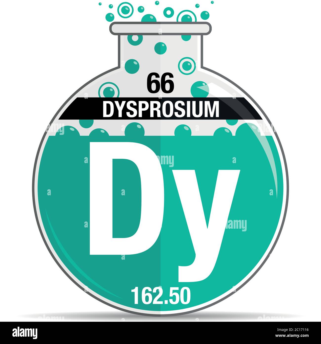 Simbolo del disprosio su matraccio rotondo chimico. Elemento numero 66 ...