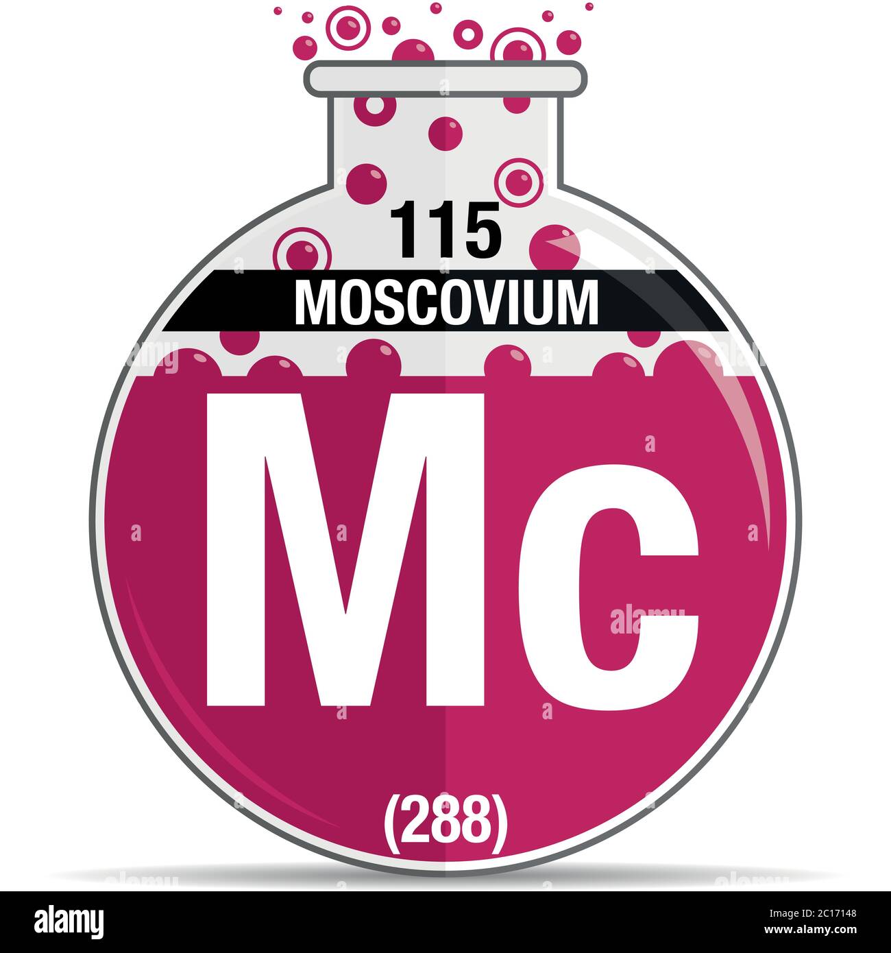 Simbolo Moscovio su matraccio rotondo chimico. Elemento numero 115 ...