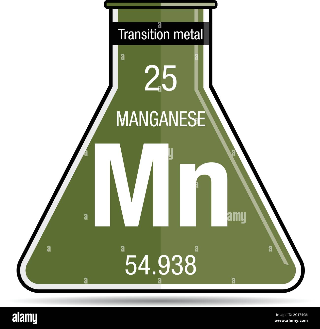 Simbolo di manganese sul pallone chimico. Elemento numero 25 della ...